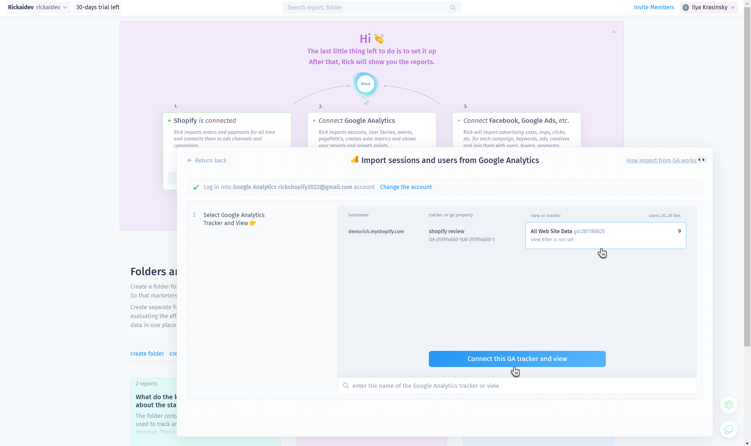 How do connect the Shopify store to the Rick app?